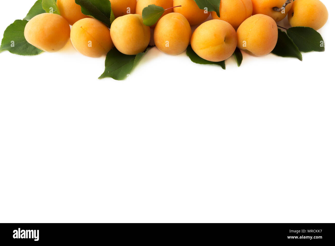 Ripe apricots at border of image with copy space for text. Fruit on ...