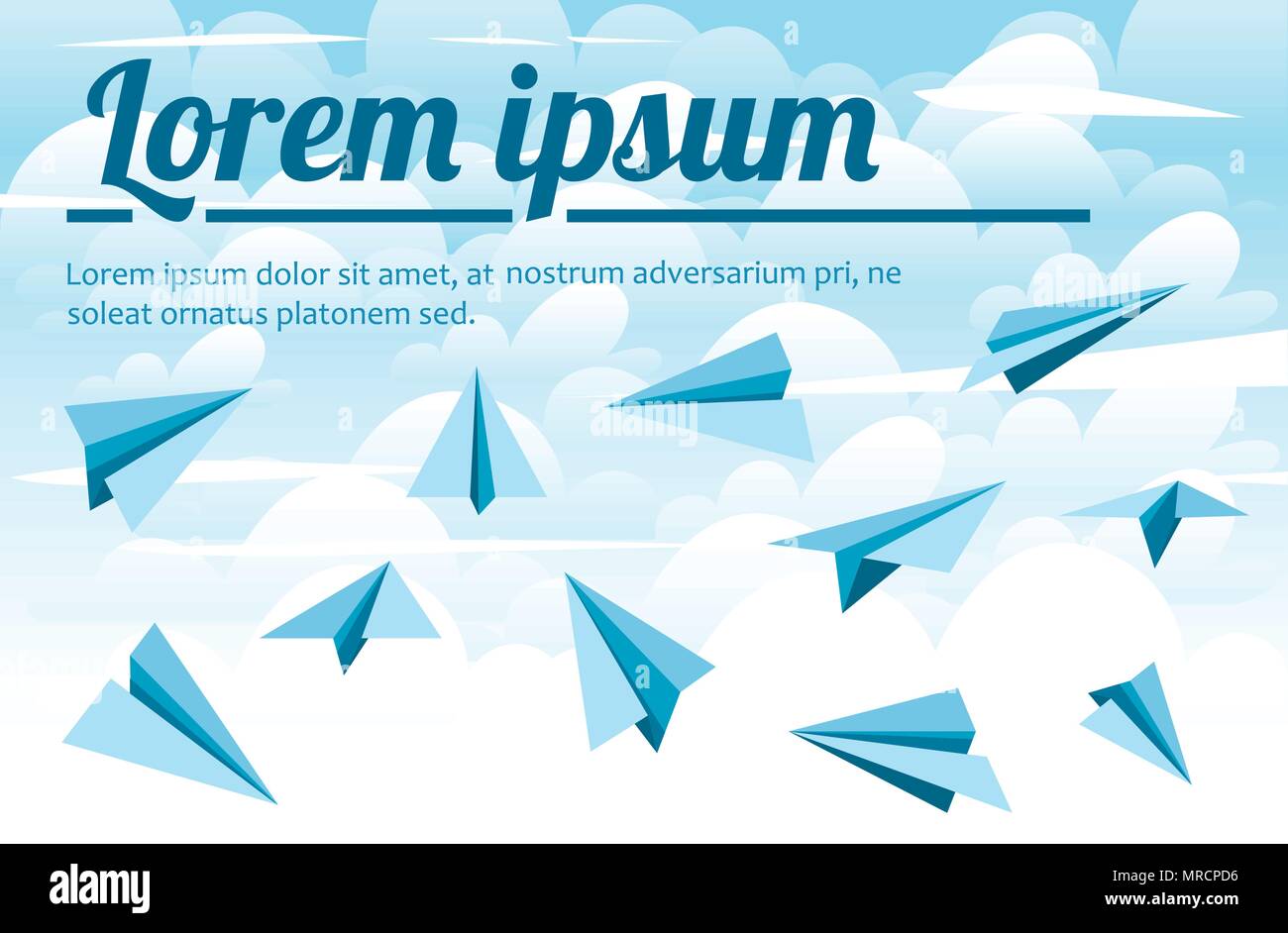 Blue paper planes. Flat illustration with sky background. Vector ...