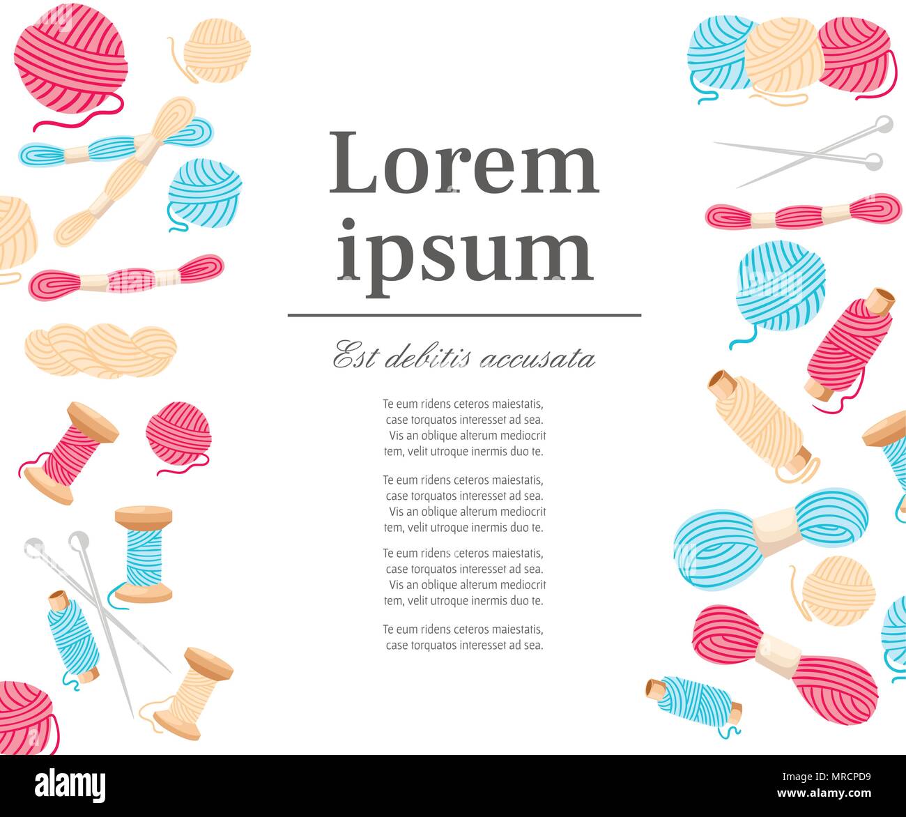 Sewing needle and threads. Thread spool, ball of yarn. Vector ...