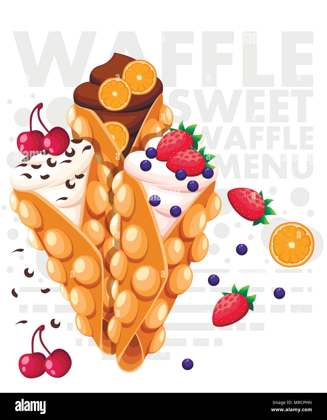 Hong Kong Waffles Waffle With Strawberry Cherry And Orange And