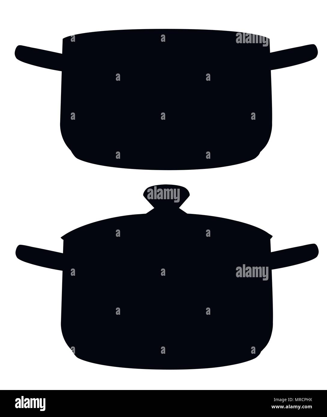 Black silhouette. Two cooking pans. Open and close pan. Vector ...
