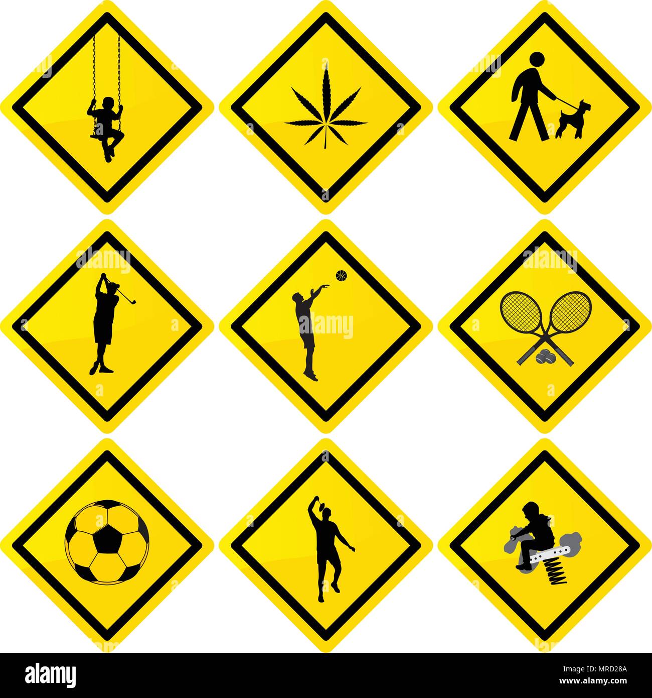sport and recreation yellow rectangular signs vector illustration Stock ...