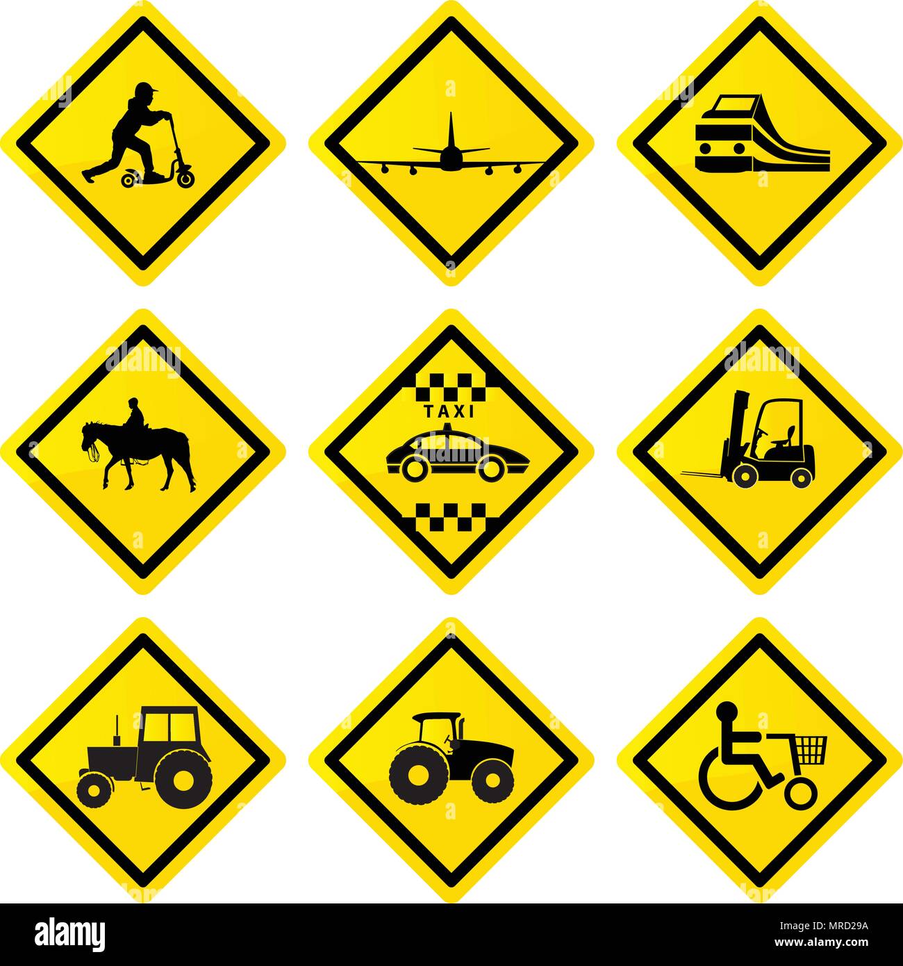 Transportation yellow signs collection vector illustration isolated ...