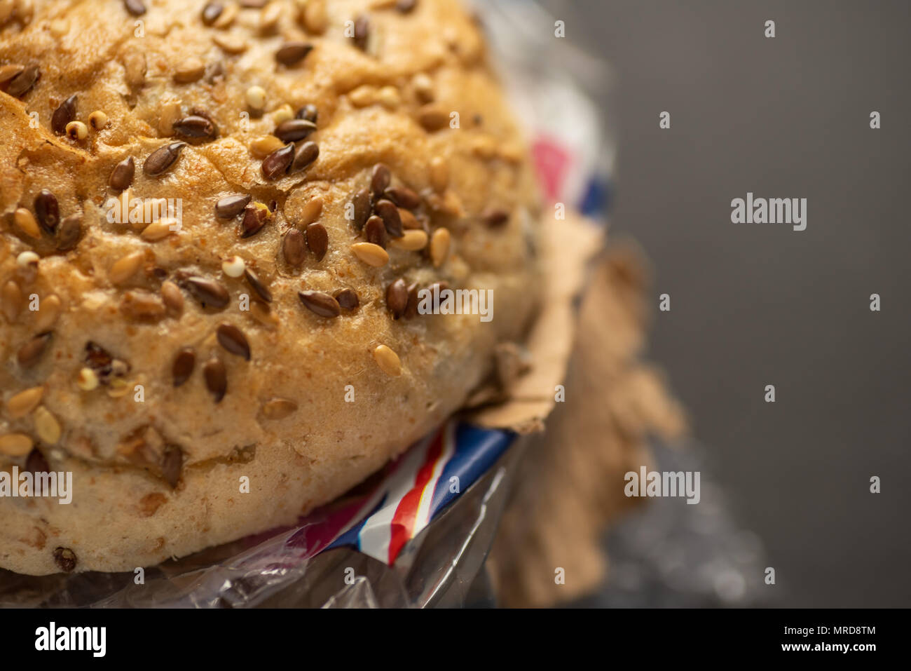 Fresh tasty burger with plastic waste and paper cardboard inside on ...