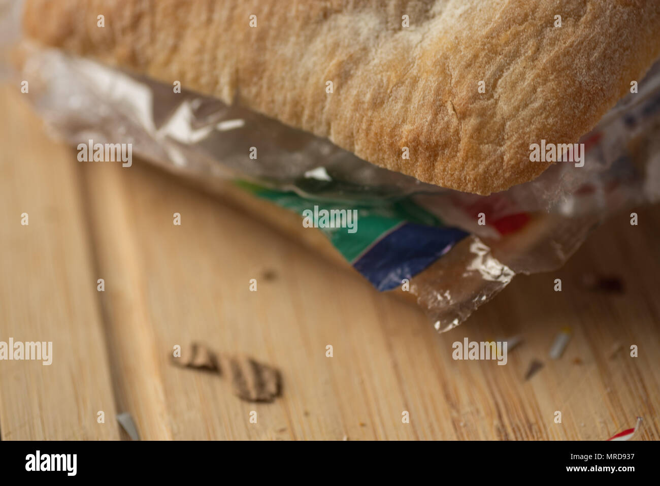 Fresh tasty panini sandwich with plastic waste and paper cardboard ...