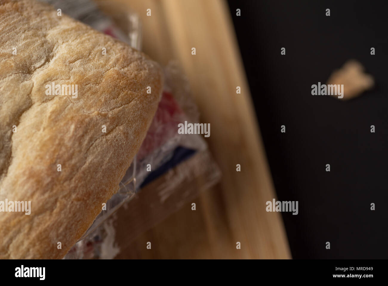 Fresh tasty panini sandwich with plastic waste and paper cardboard ...