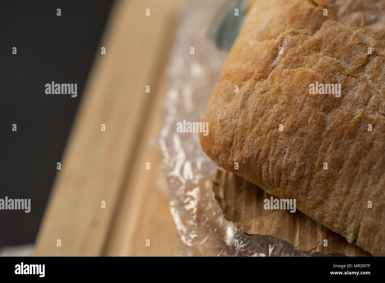 Fresh tasty panini sandwich with plastic waste and paper cardboard ...