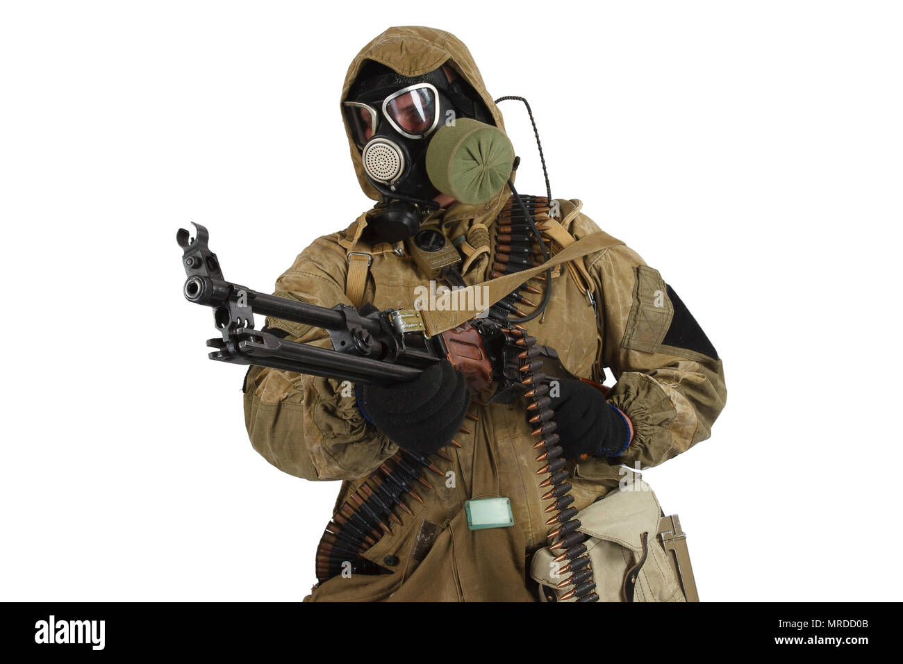 Stalker in gas mask with weapon isolated on white Stock Photo - Alamy
