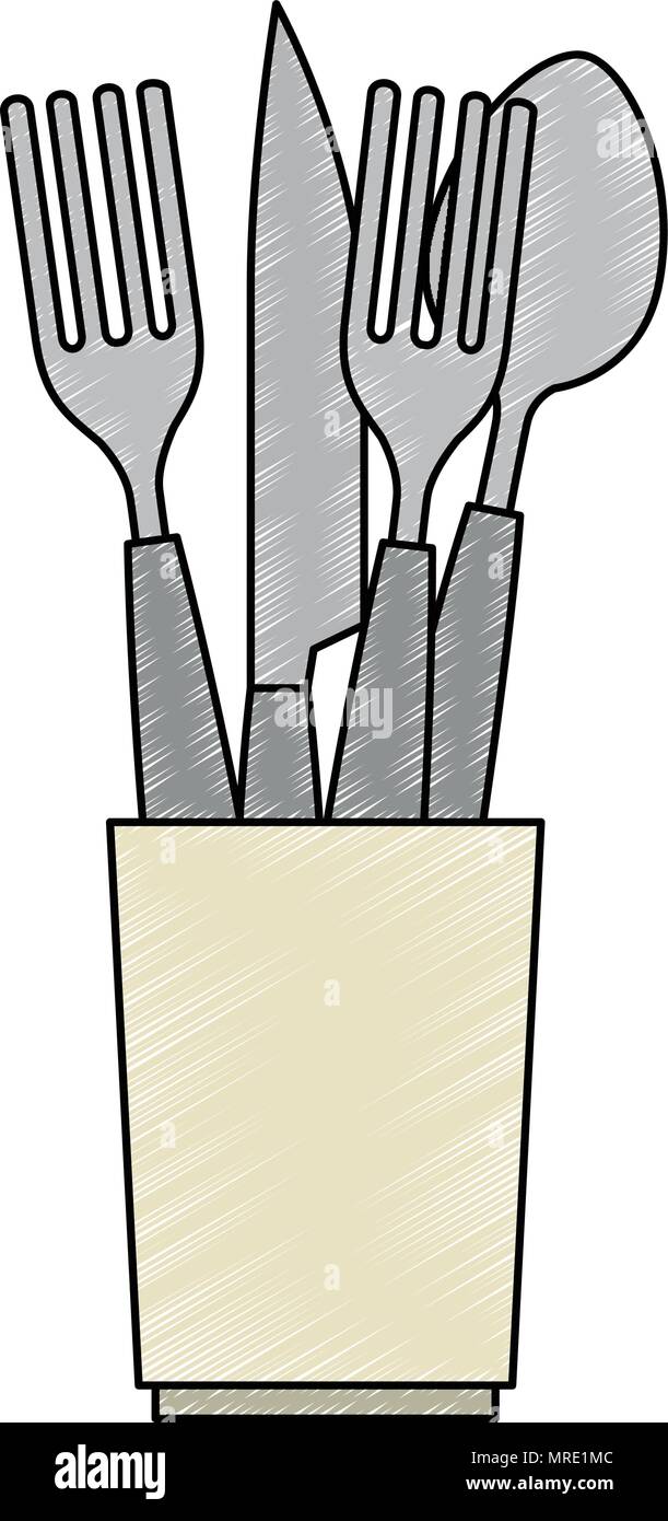 set cutlery tools in cup Stock Vector Image & Art - Alamy