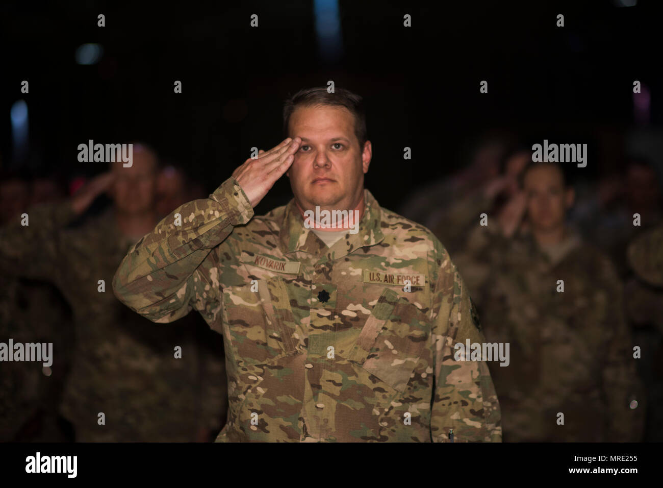 Members of the 332nd Expeditionary Mission Support Group render a ...