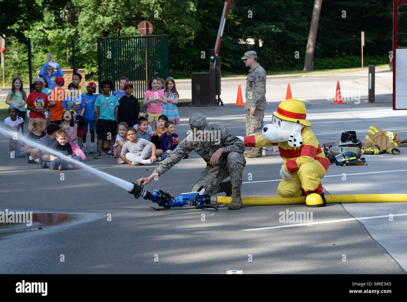 Sparky, 86th Civil Engineer Squadron fire prevention mascot, extends ...