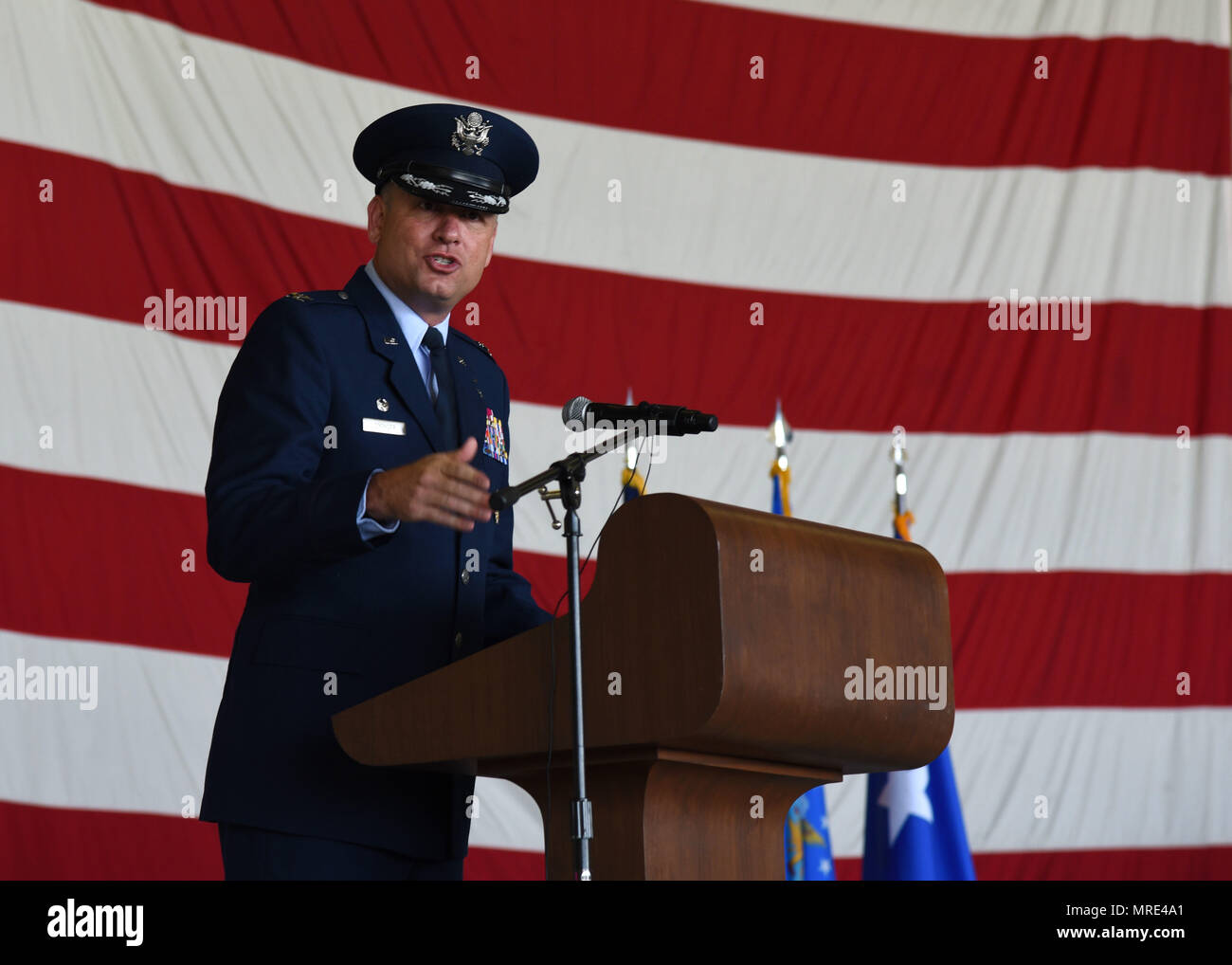 Col. Benjamin Spencer, commander of the 319th Air Base Wing, speaks ...