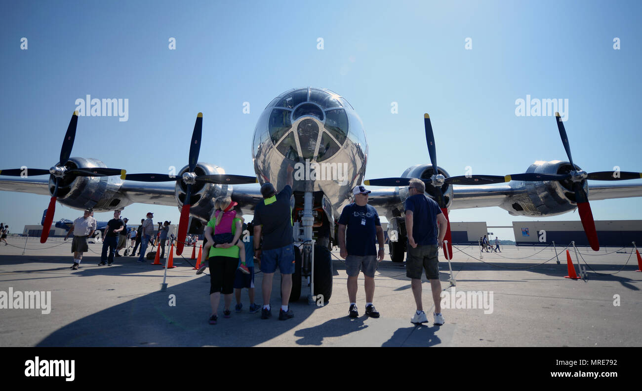 Spectators view a restored B-29 Stratofortress, named Doc, during the ...
