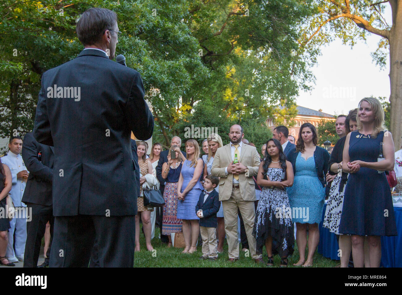 Sean Stackley, acting secretary of the Navy, speaks to guests before an ...