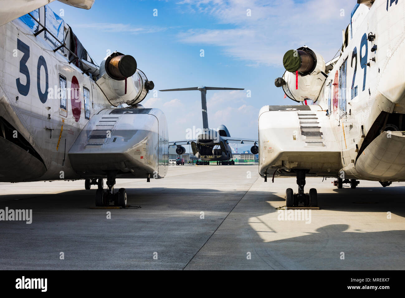 Two retired Japan Maritime Self-Defense Force MH-53E Sea Dragon helicopters, purchased by the ...