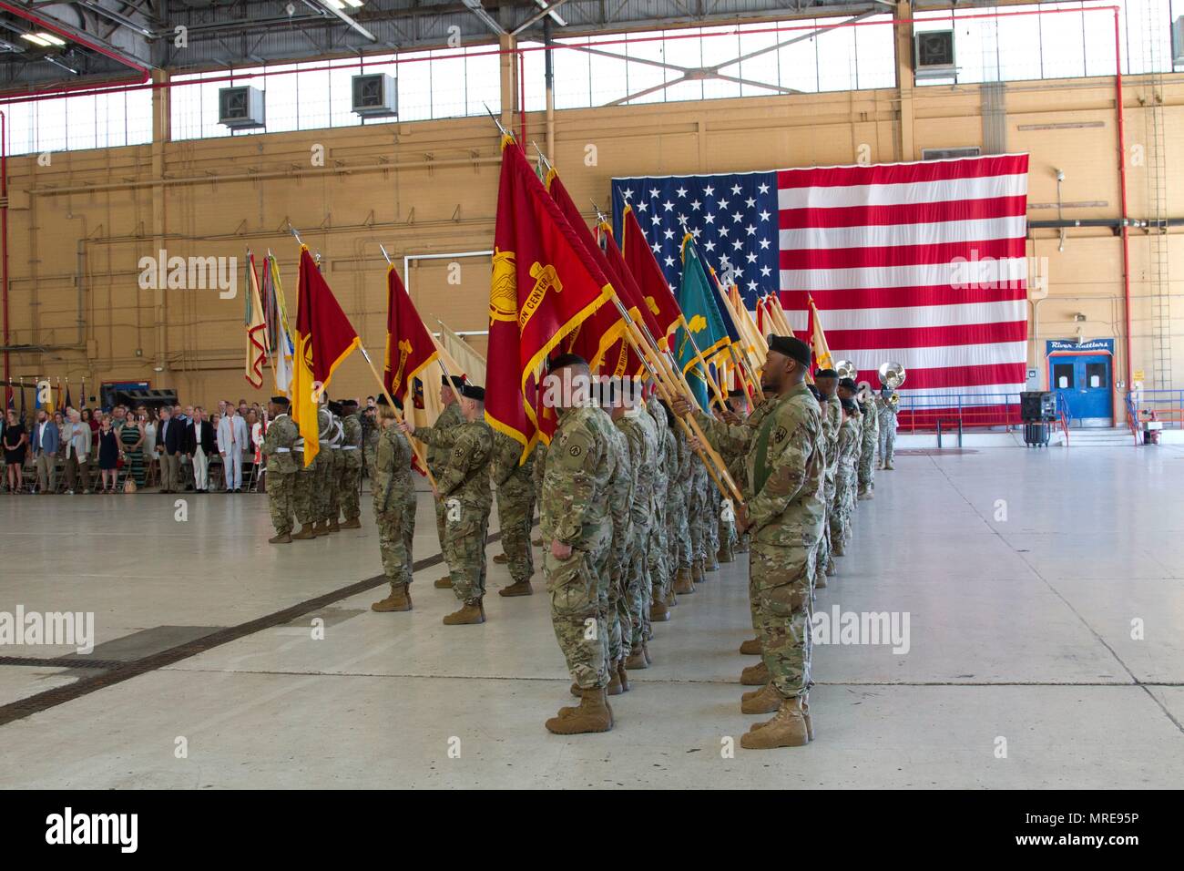 The 377th Theater Sustainment Command color guard posts the colors ...