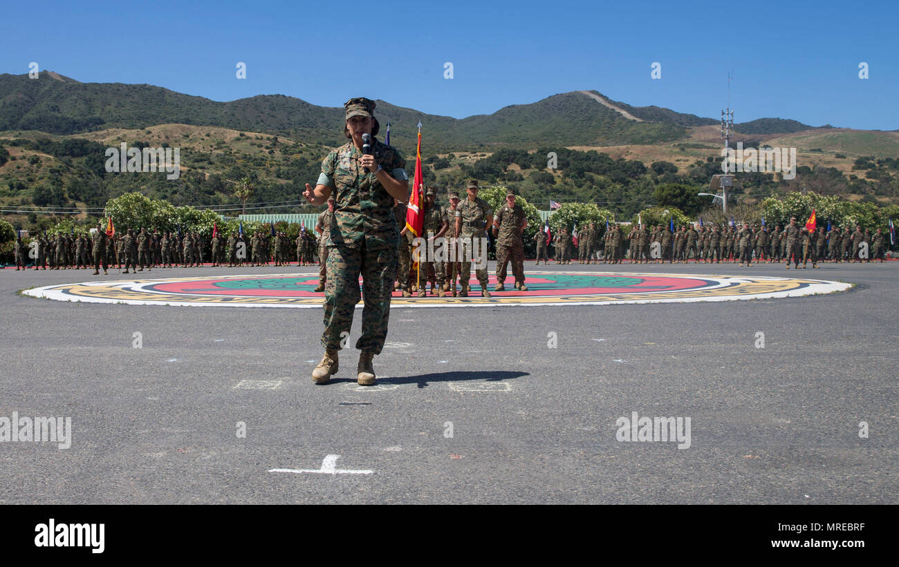 U. S. Marine Corps Lt. Col. Suzan Thompson, outgoing commanding officer ...