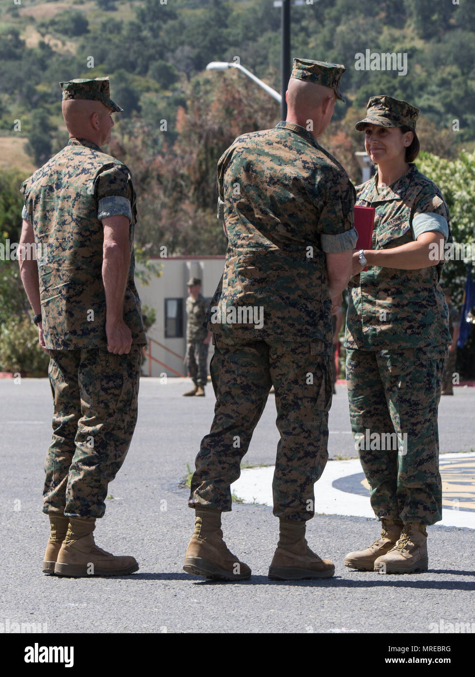 U. S. Marine Corps Lt. Col. Suzan Thompson, outgoing commanding officer ...