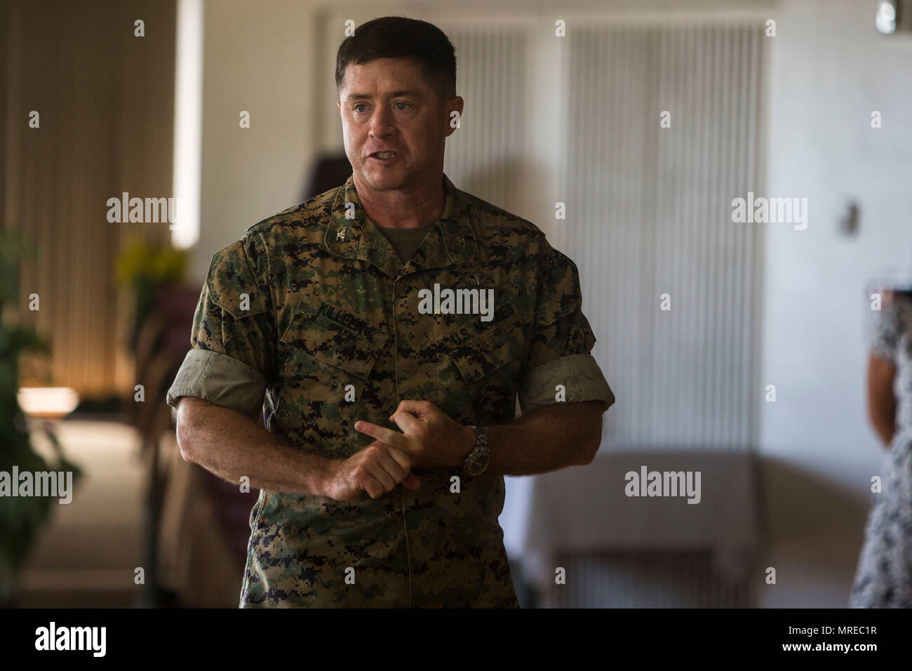 Col. Sean Killeen, commanding officer, Marine Corps Base Hawaii, gives ...