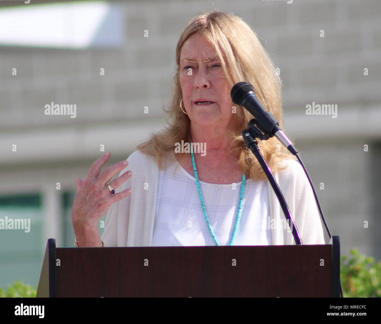 Catherine Stevens speaks during the 10th anniversary of Bassett Army ...