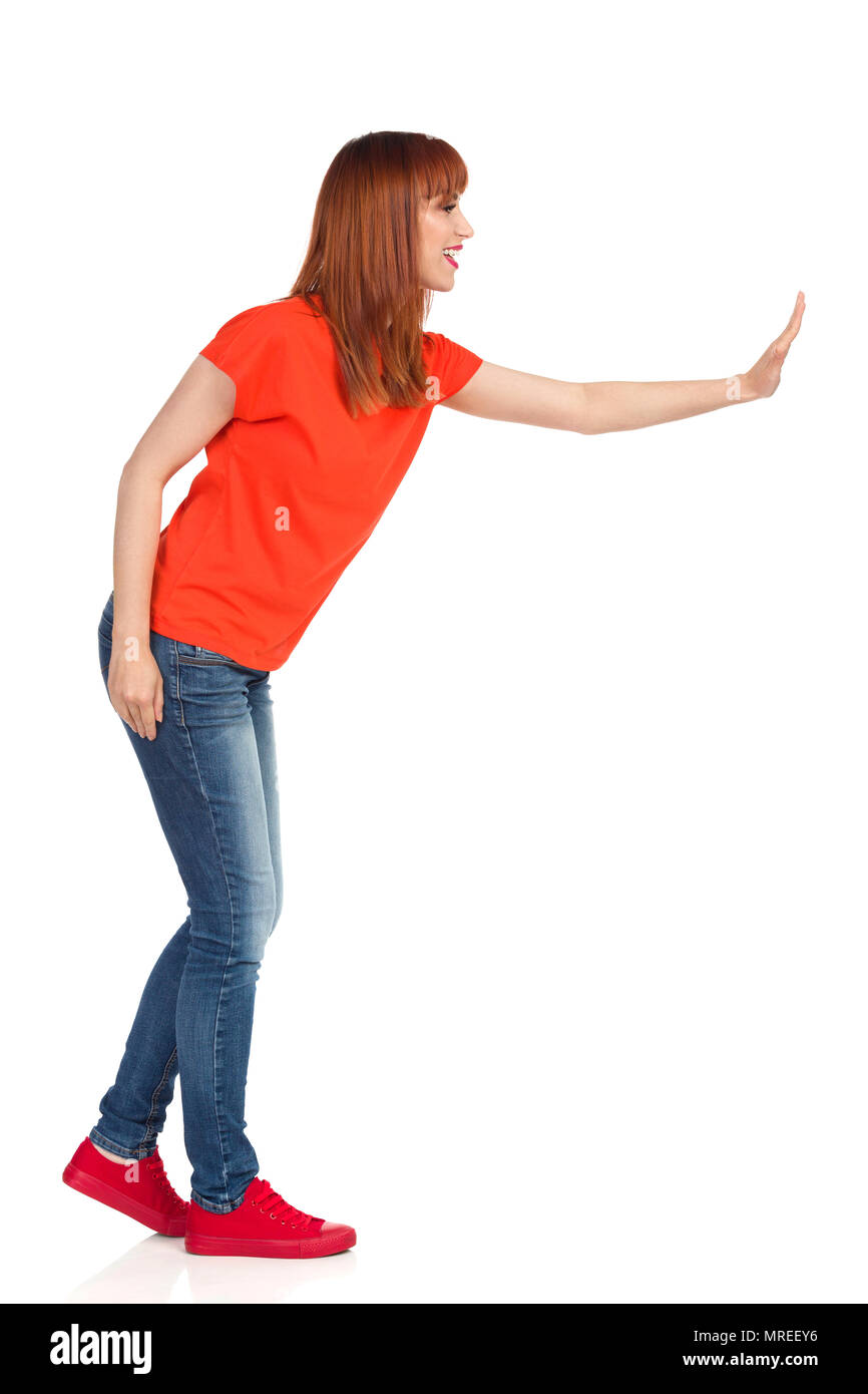 Arm outstretched touching Cut Out Stock Images & Pictures - Alamy