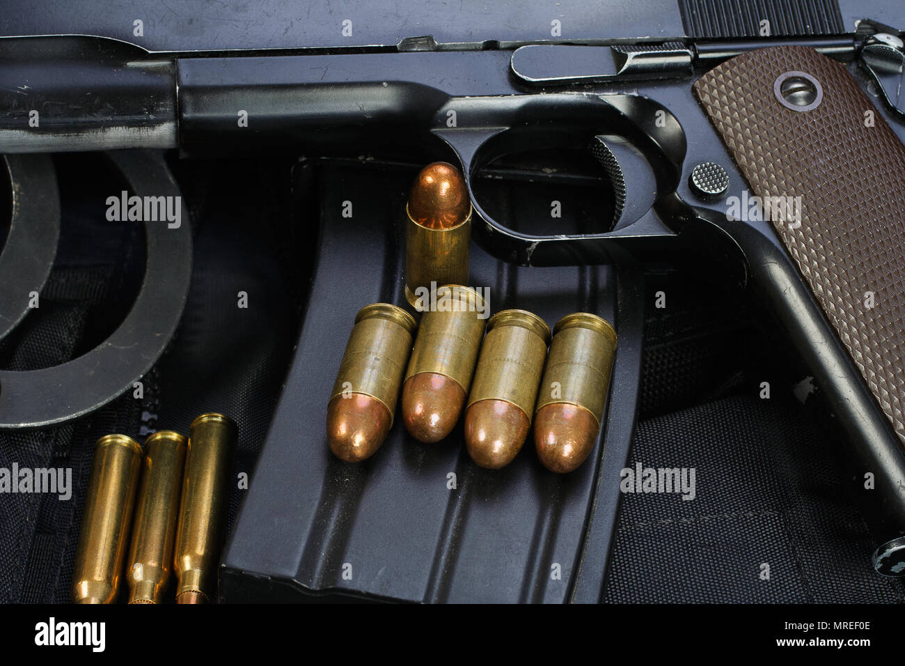 Special weapons and tactics team equipment on black background Stock ...