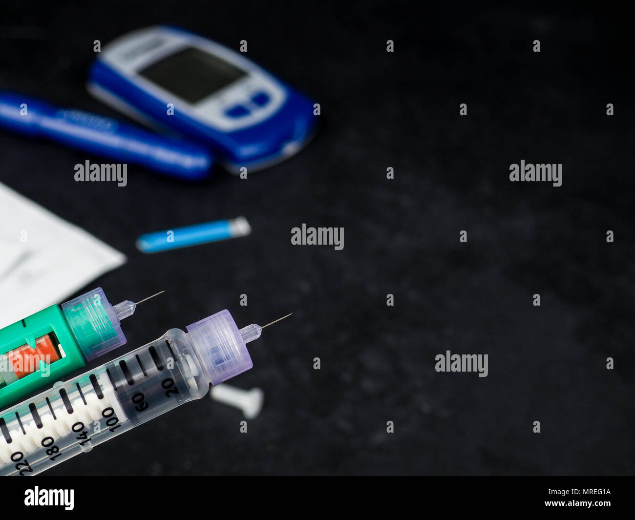 medicine, diabetes, advertisement and health care concept - close up of ...