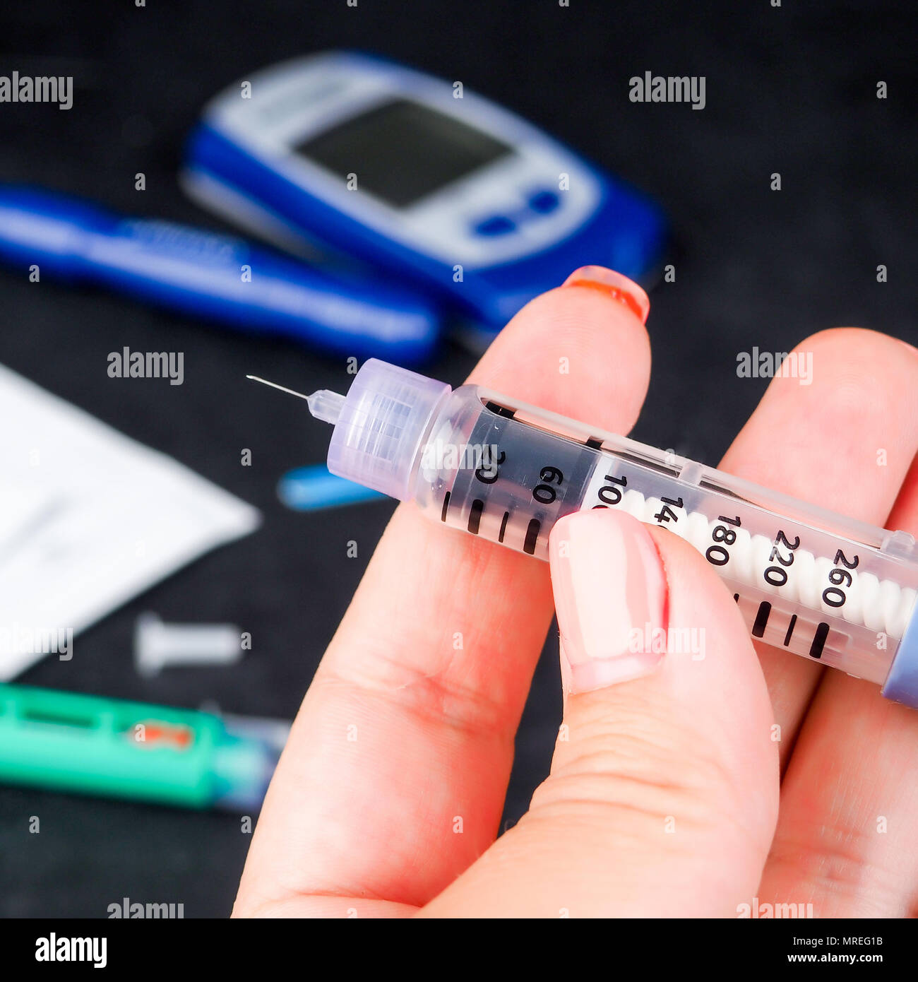 woman holding an insulin syringe, diabetes concept, treatment. health ...