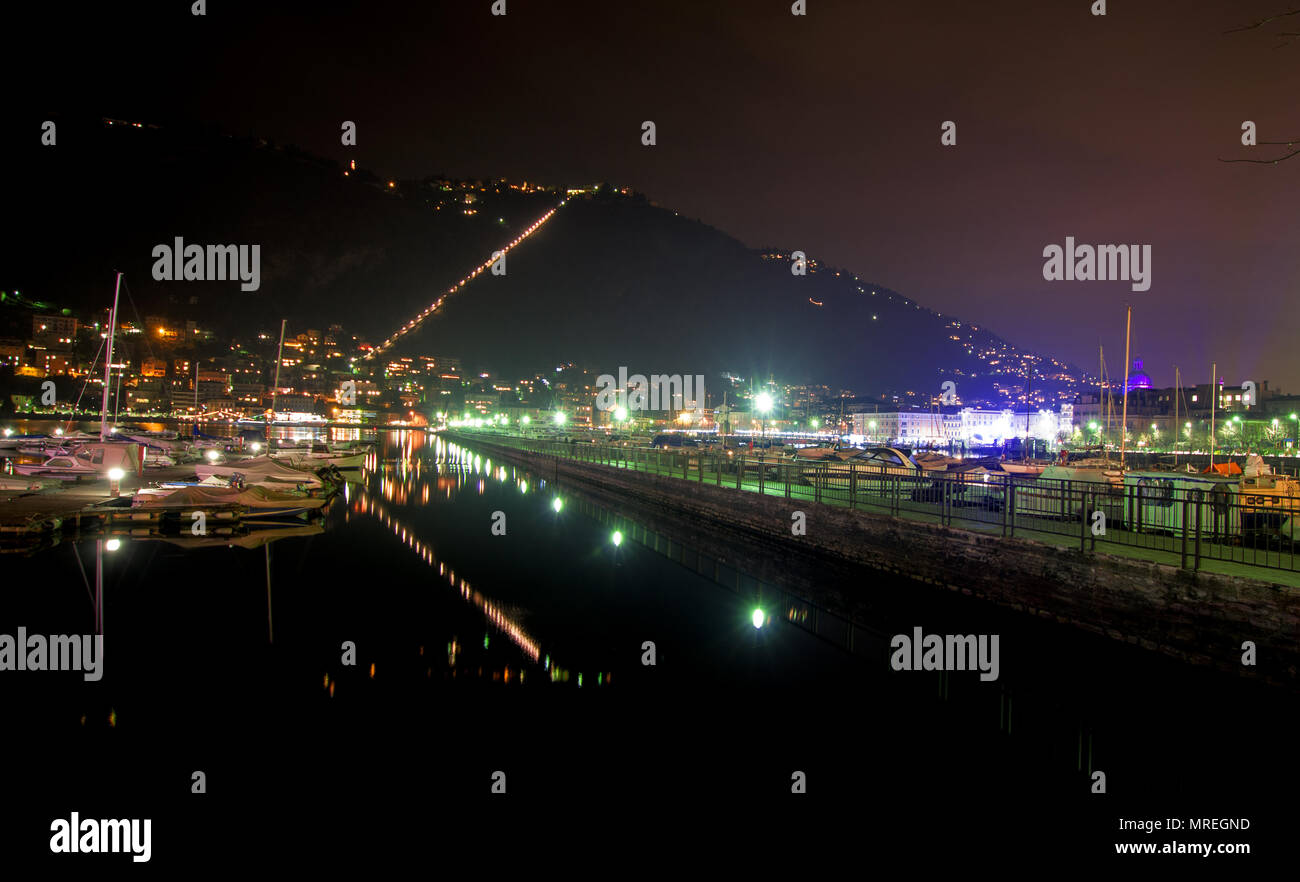 night lights on Como Lake, Italy Stock Photo - Alamy