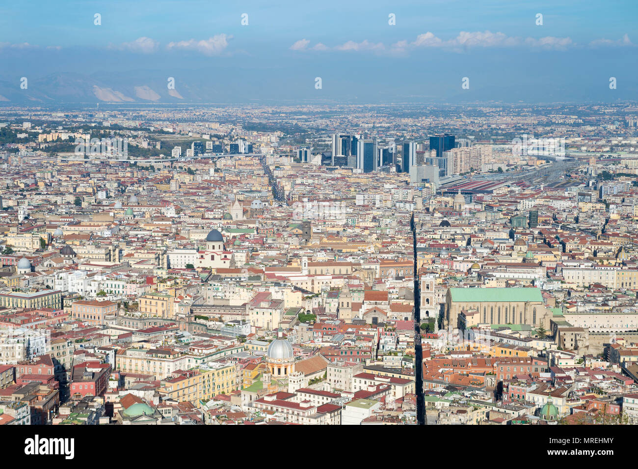 Scenic landscape view across the historic city centre of Naples, Italy ...