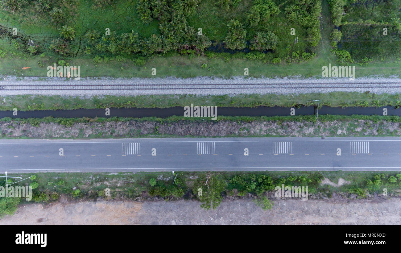 Aerial view of railway track in rural area in Thailand Stock Photo - Alamy