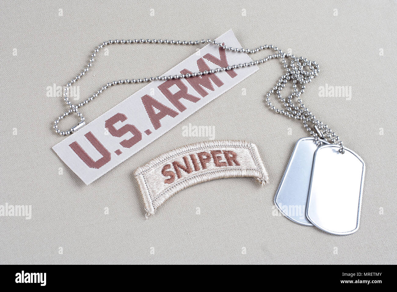 KIEV, UKRAINE - August 21, 2015. US ARMY sniper tab with dog tag Stock ...