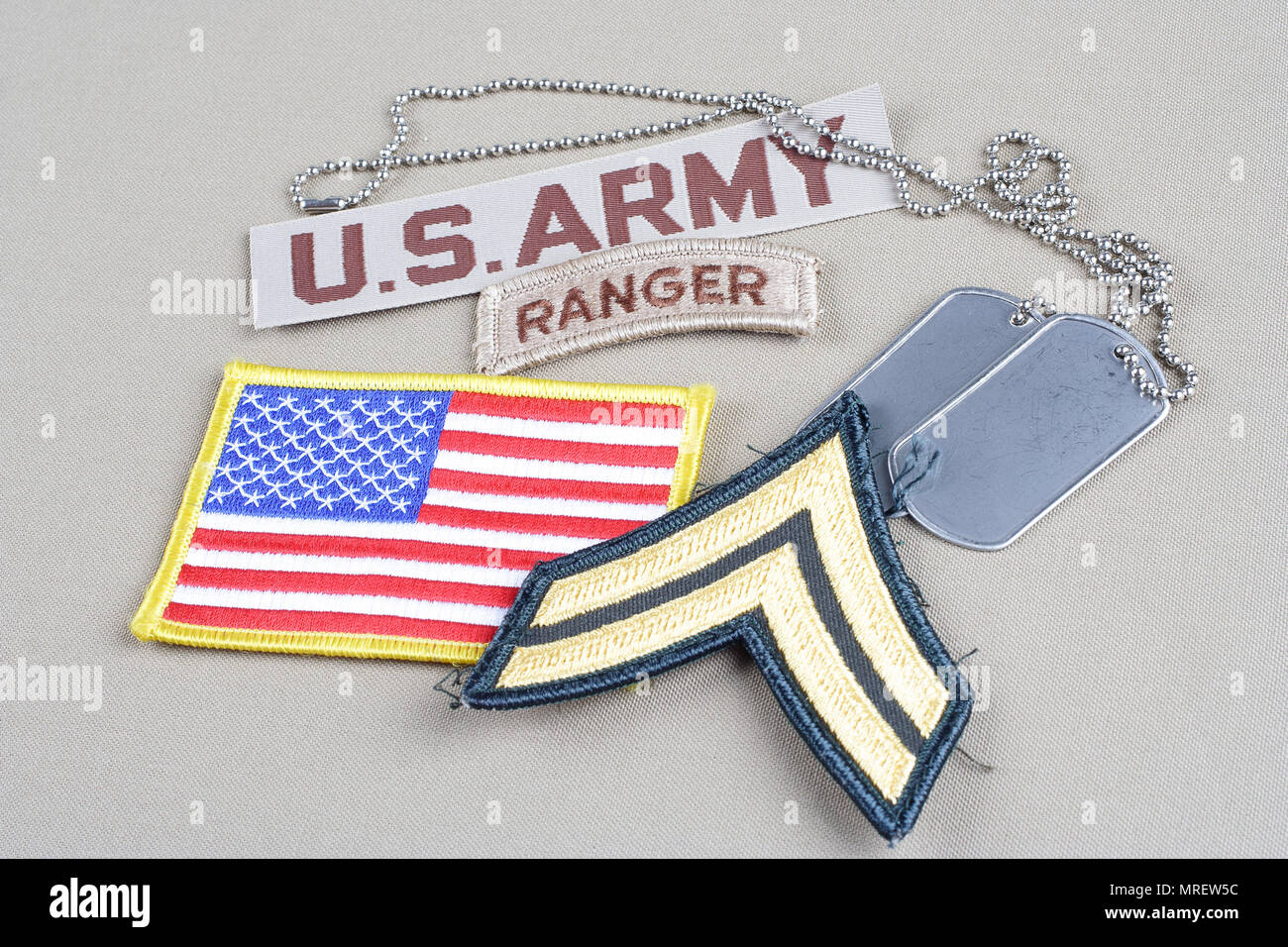 KIEV, UKRAINE - August 21, 2015. US ARMY Corporal rank patch, ranger ...