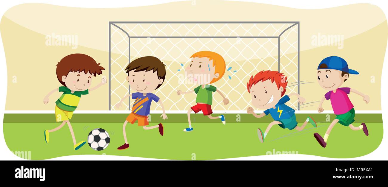 Boy Playing Football at Field illustration Stock Vector Image & Art - Alamy