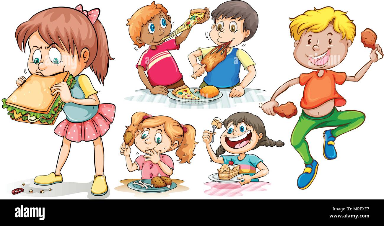 A Set of Kid Eating Fast Food illustration Stock Vector Image & Art - Alamy