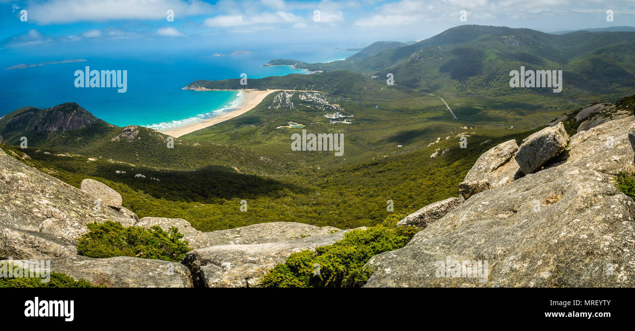 Panorama of Wilsons prom with the shadows of clouds on the ground Stock ...