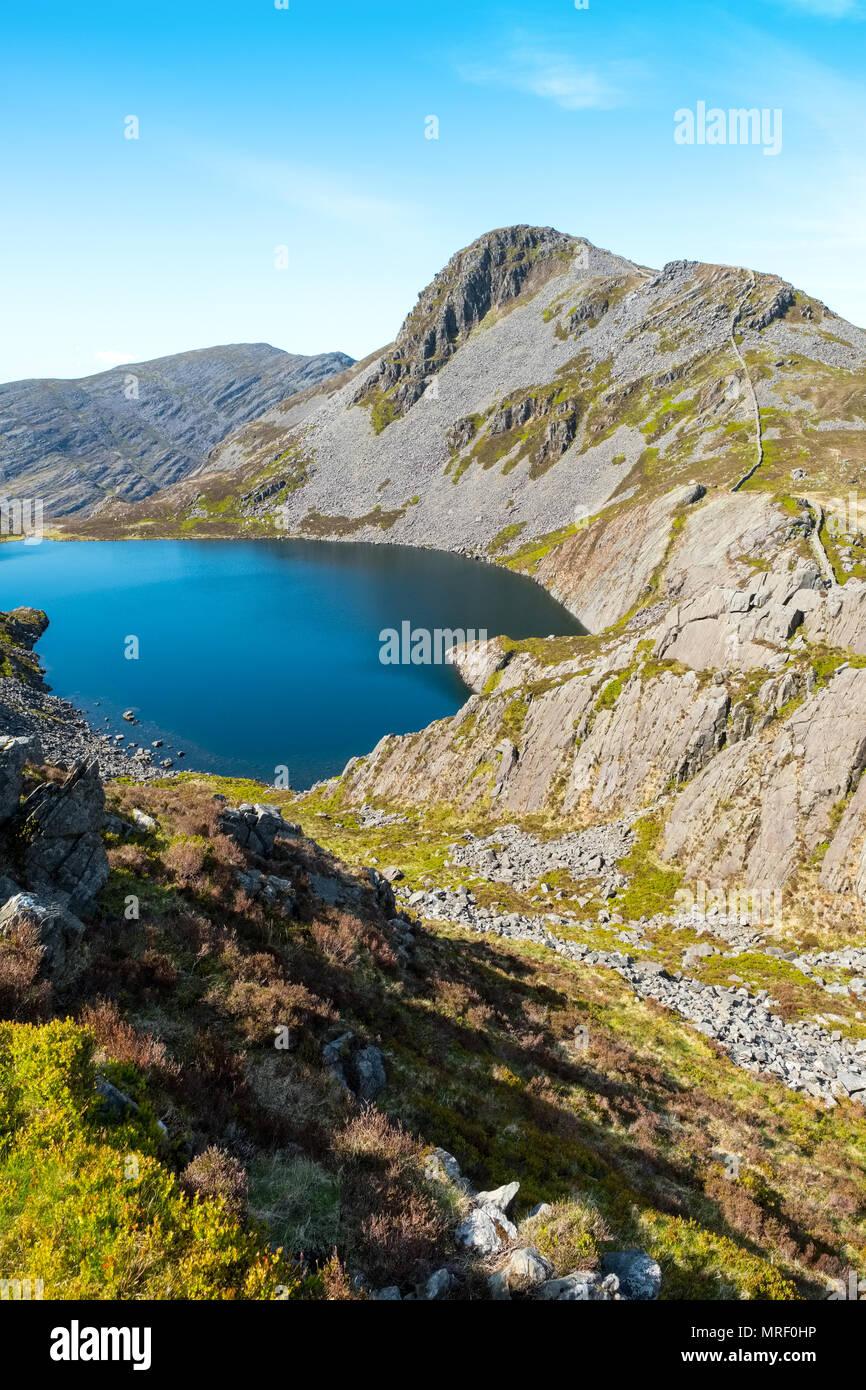 Rhinog Fach and Llyn Hywel from Y Llethr in the Rhinogs, Mid Wales,UK ...