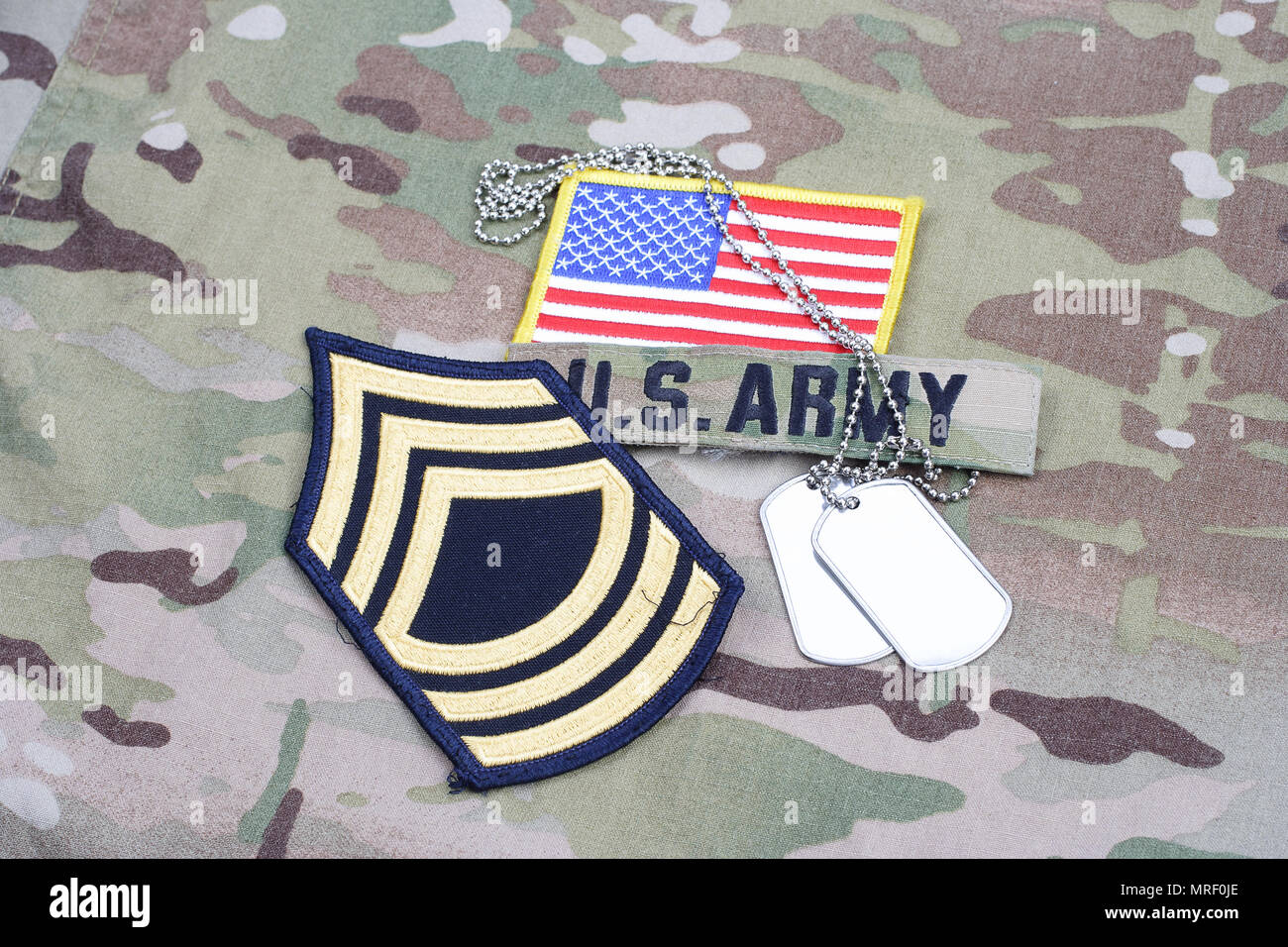 KIEV, UKRAINE - September 5, 2015. US ARMY Master Sergeant rank patch ...