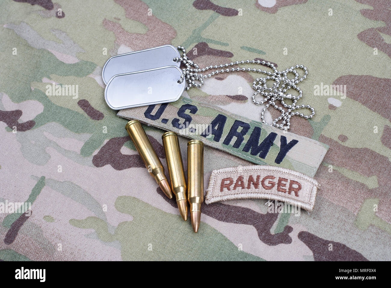 KIEV, UKRAINE - September 5, 2015. US ARMY ranger tab, flag patch, with ...