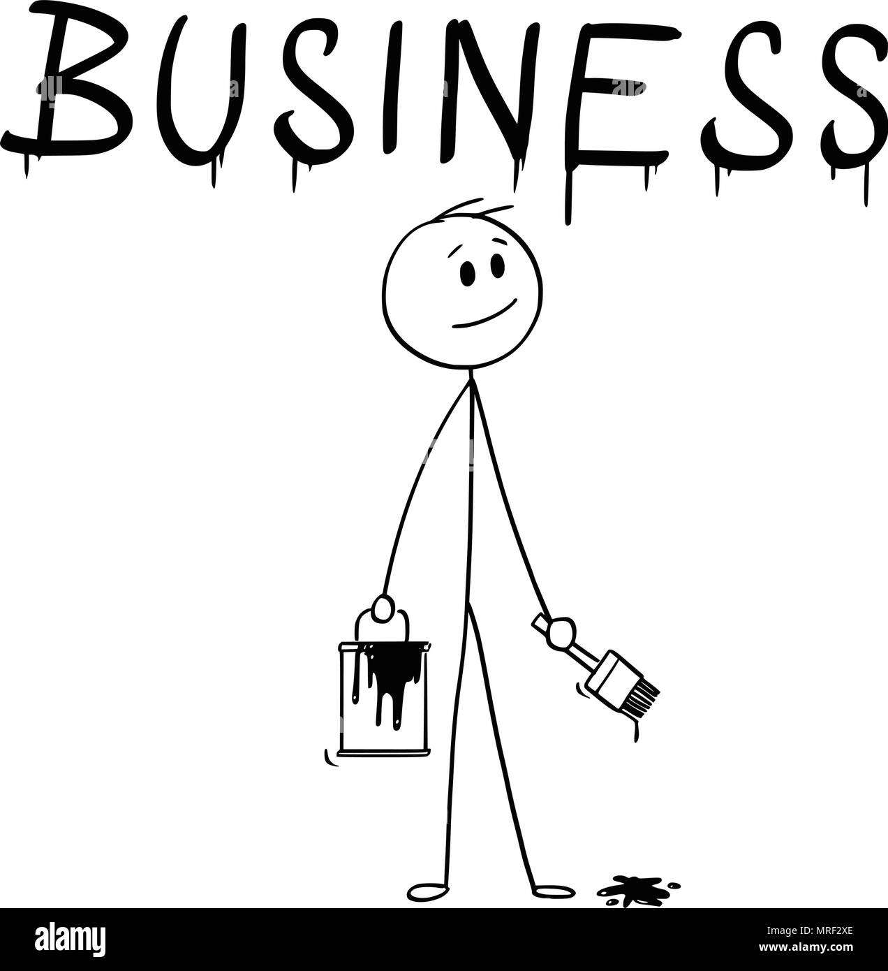 Cartoon of Businessman With Brush and Paint Can Painting the Word ...