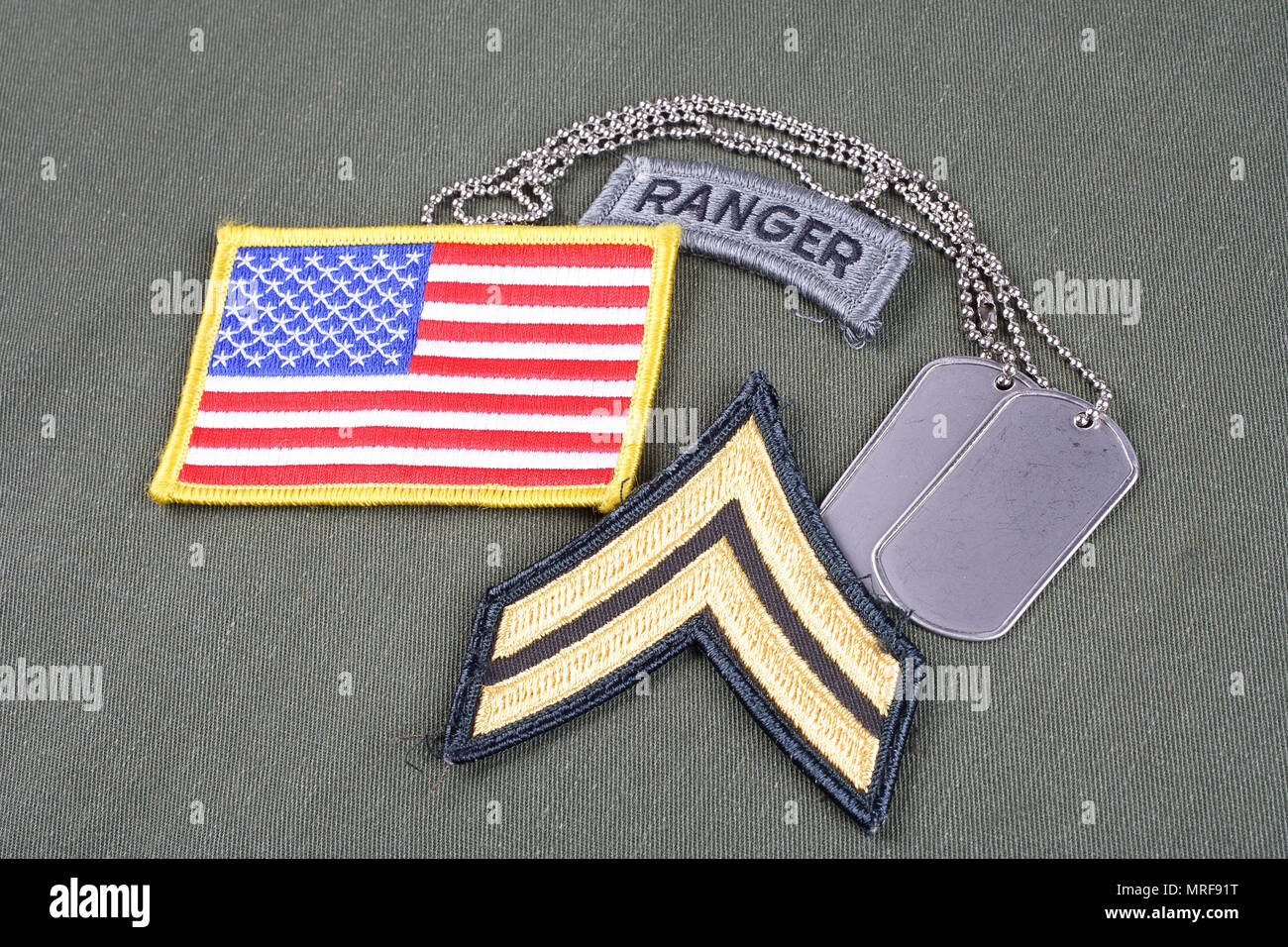 KIEV, UKRAINE - August 21, 2015. US ARMY Corporal rank patch, ranger ...