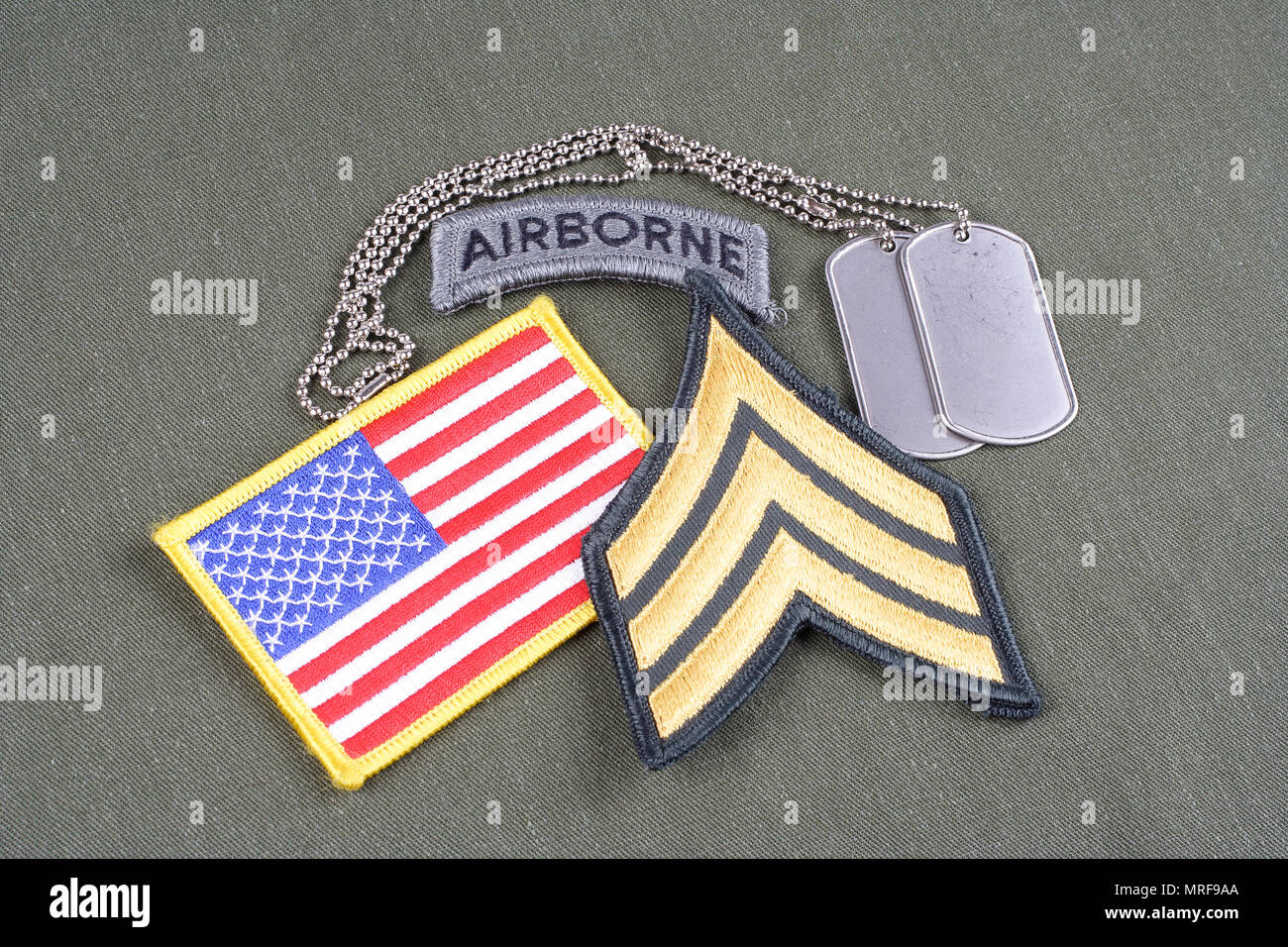 KIEV, UKRAINE - August 21, 2015. US ARMY Sergeant rank patch, airborne ...