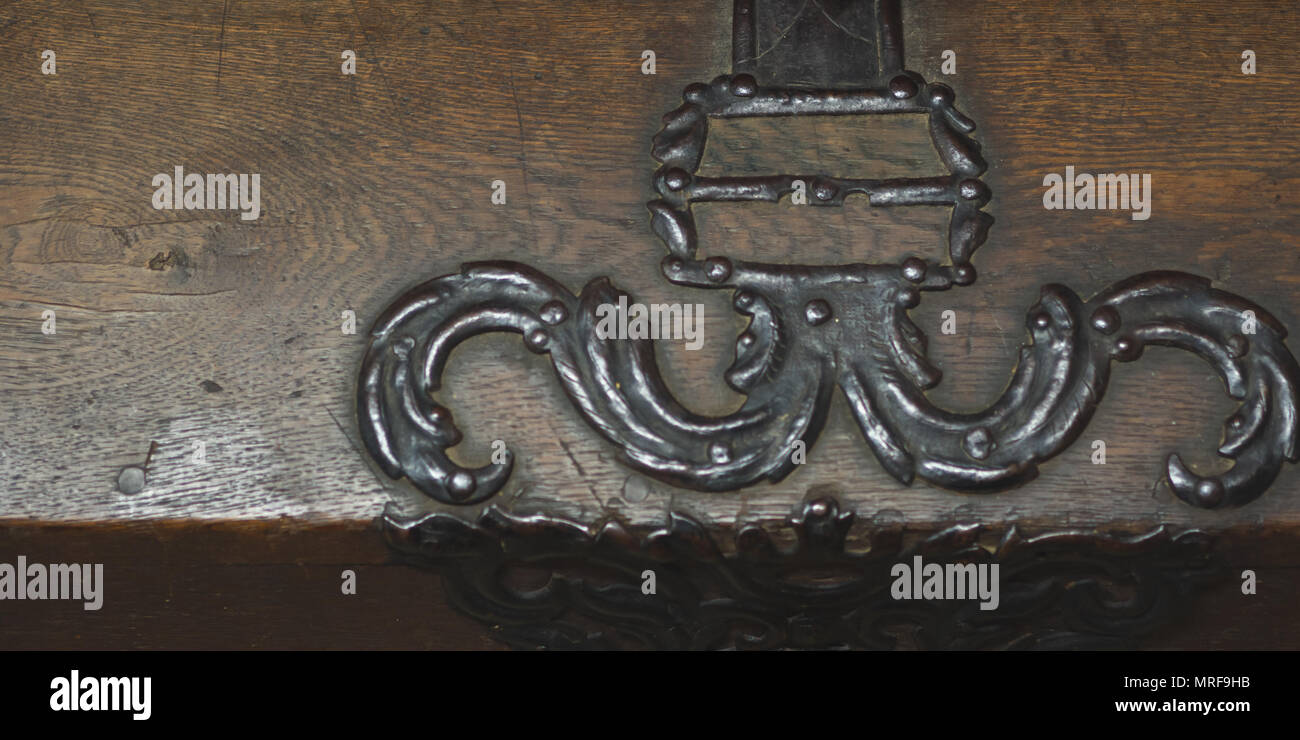 Antique wooden chest from the 1700s with metal ornamentation Stock ...