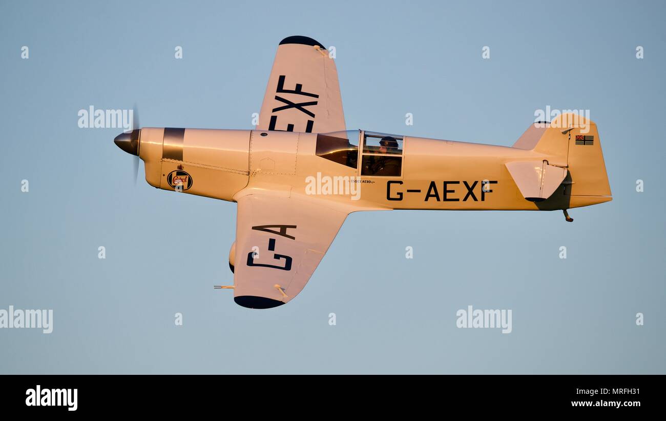 1936 Percival Mew Gull flying at Old Warden evening airshow on the 19 ...