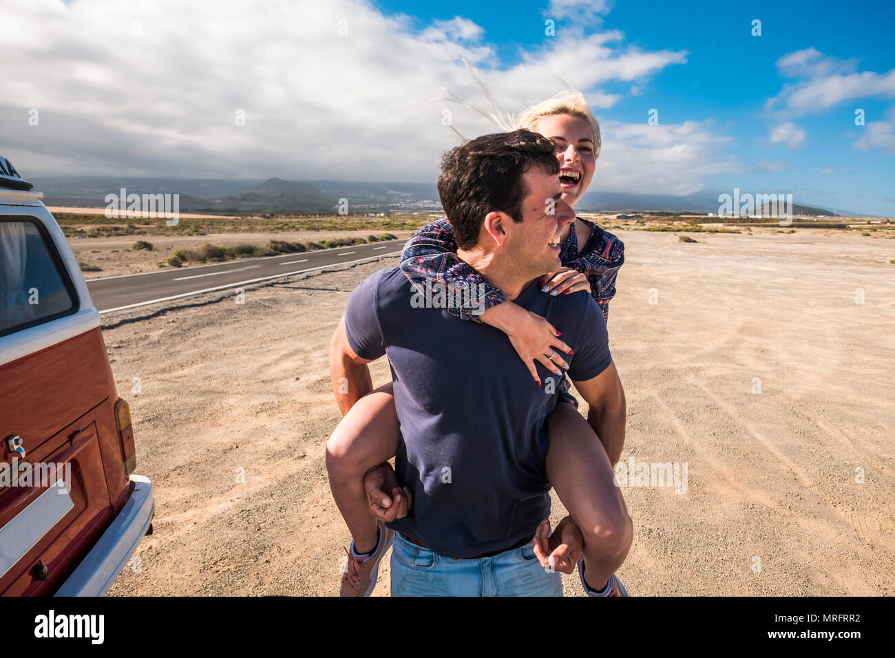 nice caucasian beautiful model couple in love play and stay together in ...