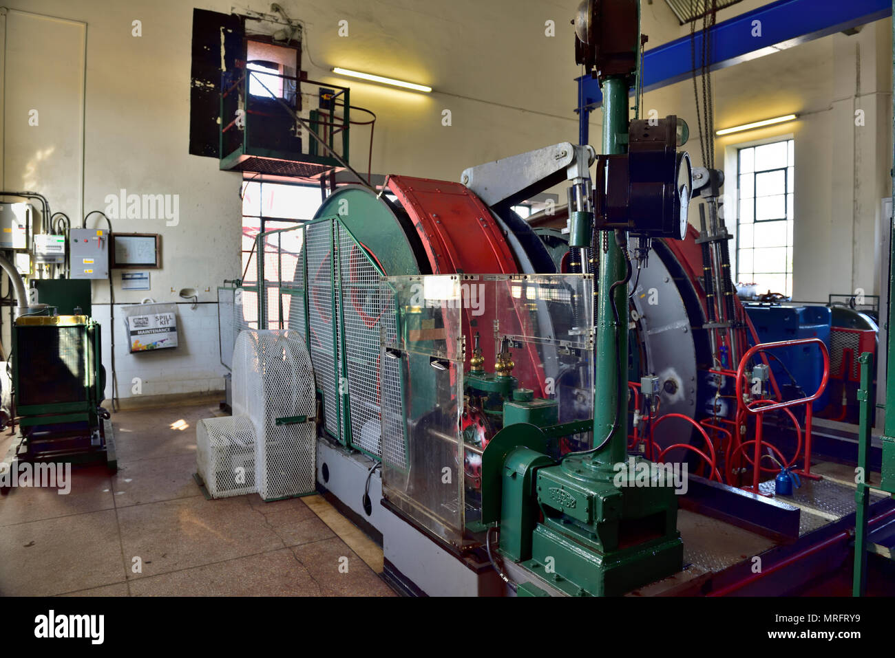 Inside the winding shed with cable drums which lower and lift the cage ...
