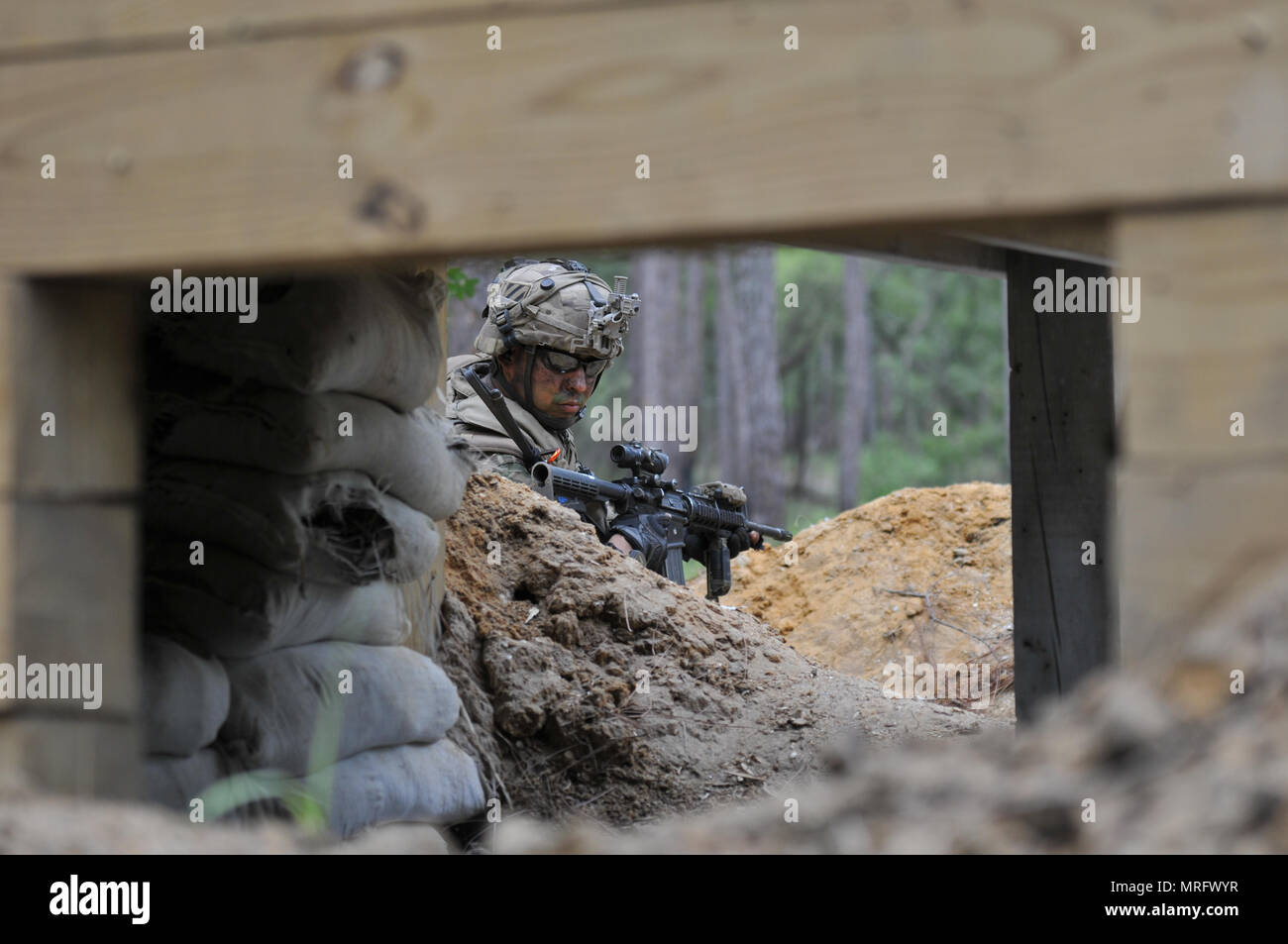 Soldier from Company B, 1 – 28th Infantry Regiment, 3rd platoon, checks ...