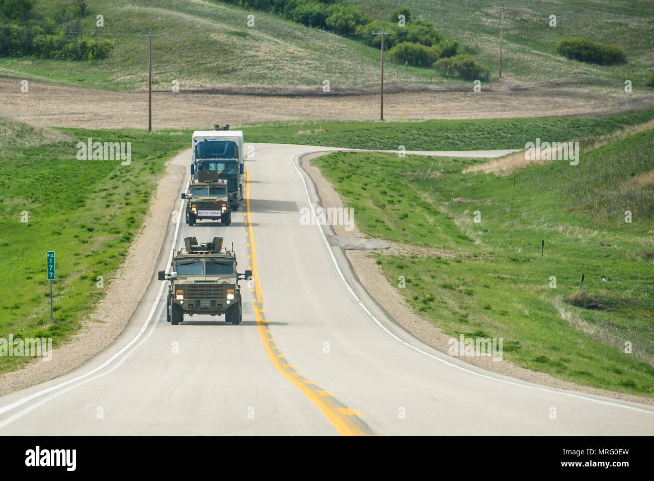 Airmen from the 91st Missile Wing support a convoy movement through the ...