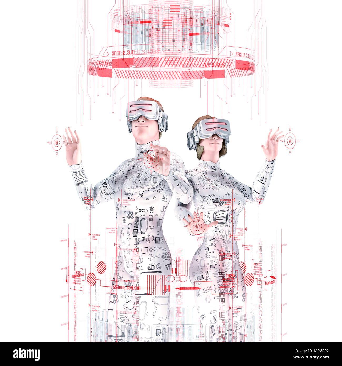 Virtual reality team white / 3D illustration of male and female figures ...
