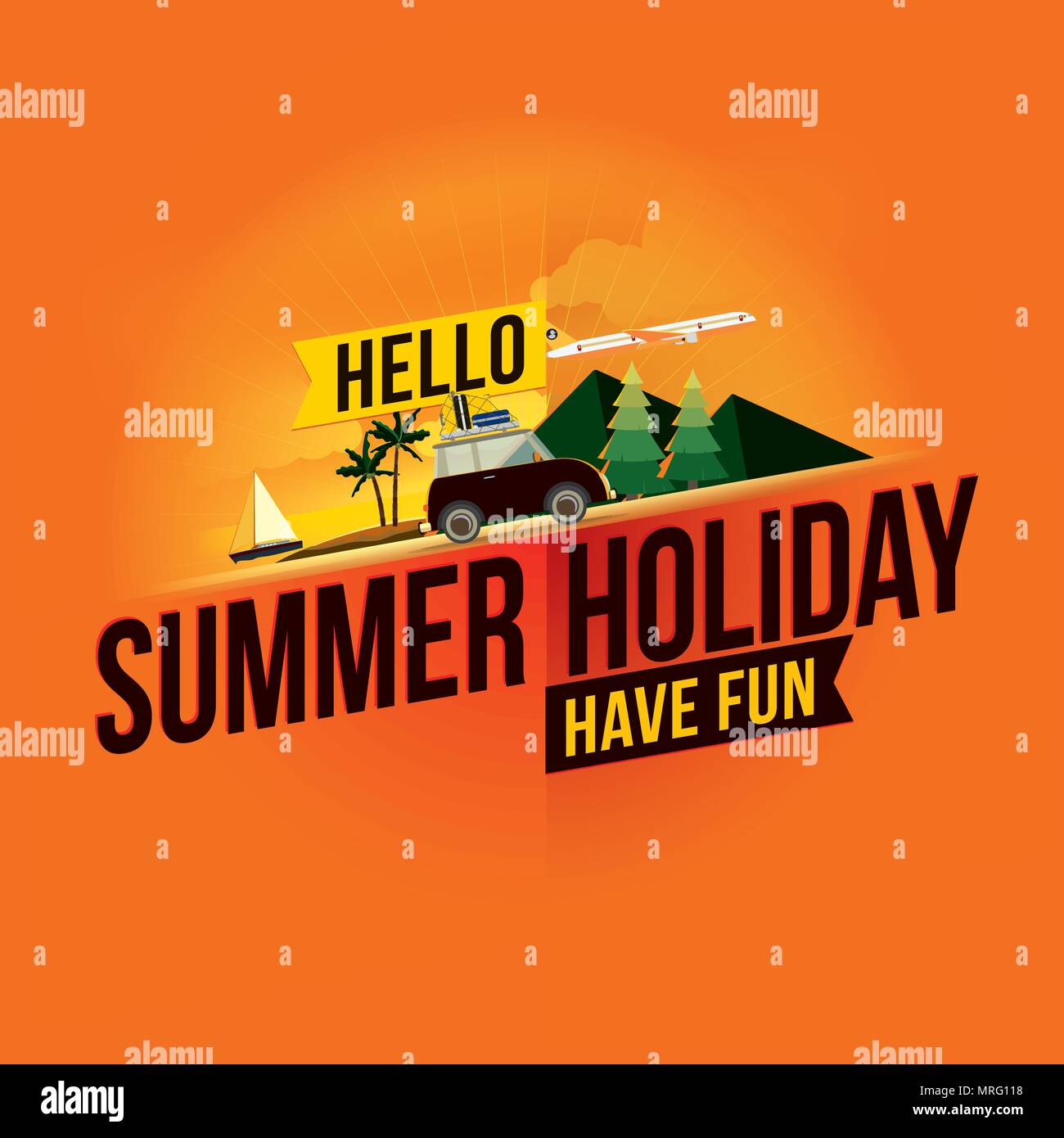 Summer holiday with sunset time background. Vector illustration Stock ...